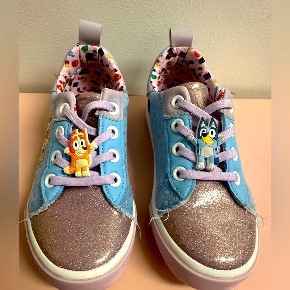 Ground Up | Shoes | Kids Glittery Blue Purple Disney Bluey Bingo Slip ...